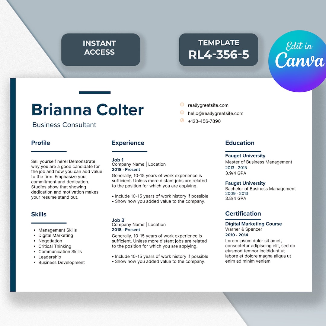Landscape Resume Template Canva Modern CV Template That's - Etsy
