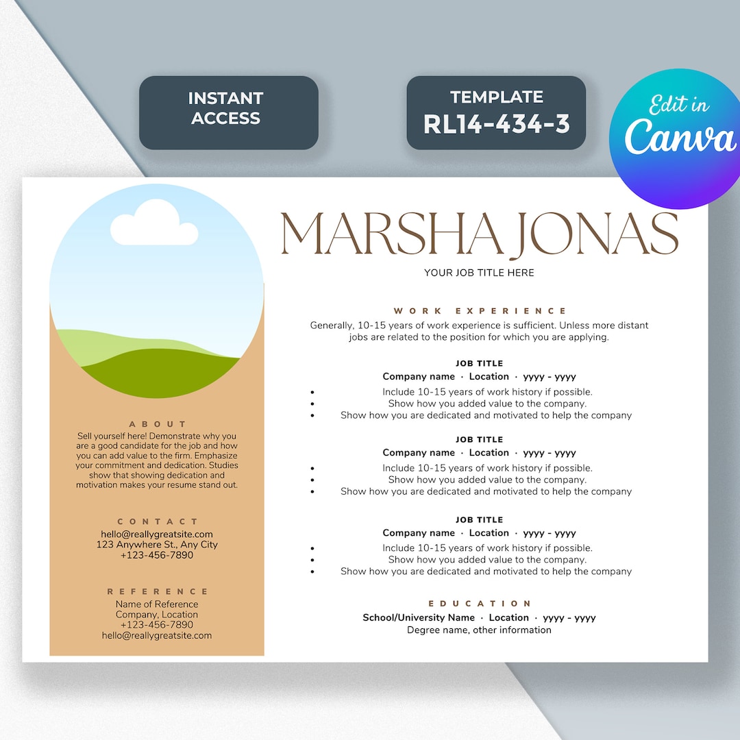 Landscape Resume Template Canva Modern CV Template That's - Etsy