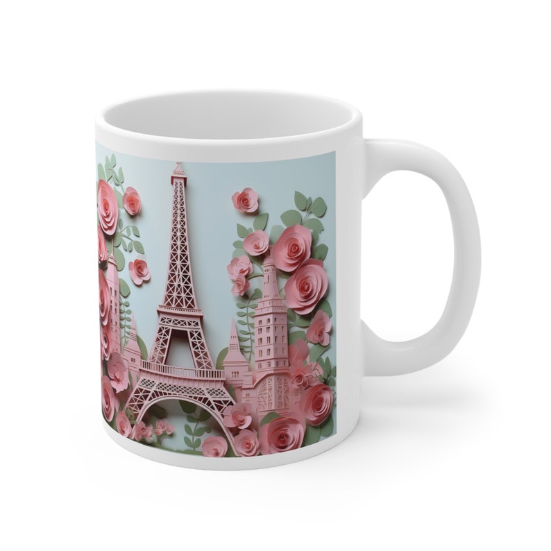 Paris Eiffel Tower Mug, Pink Roses Coffee Cup, Romantic Parisian French ...