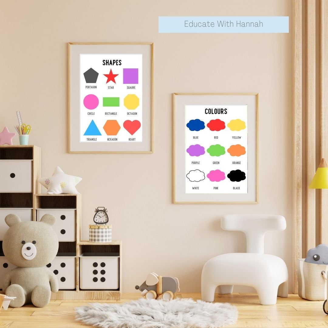 Shapes and Colours Educational Posters Prints - for Nursery, Classroom ...
