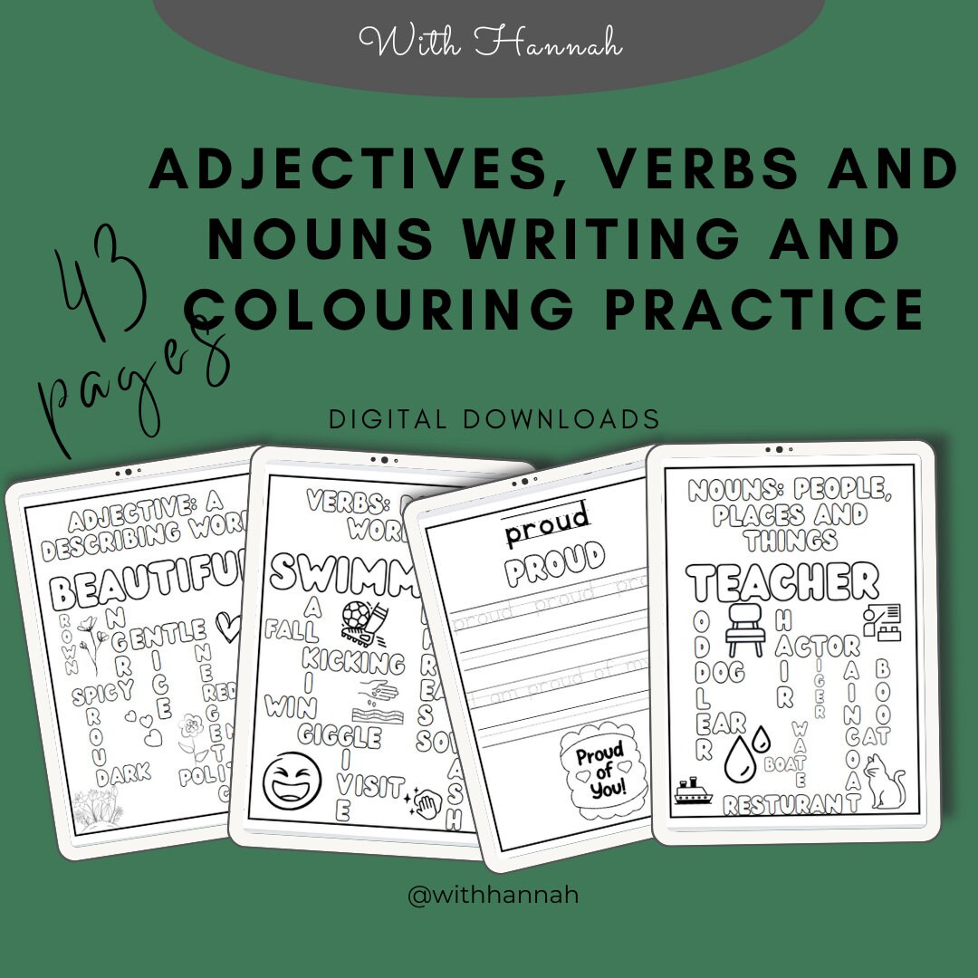 Adjectives, Verbs and Nouns - Handwriting Practice With Words and ...