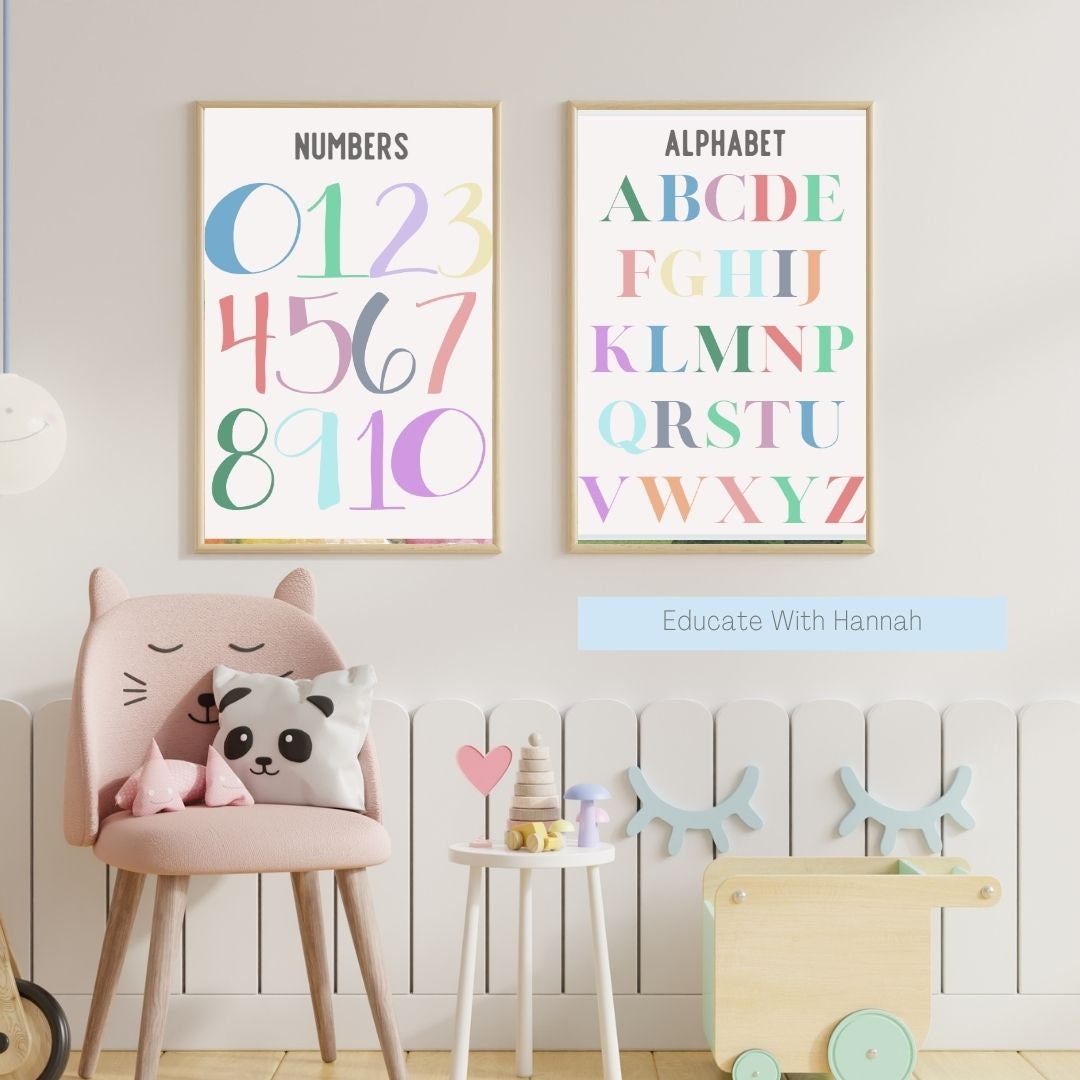 Letters and Numbers Educational Posters Prints - for Nursery, Classroom ...