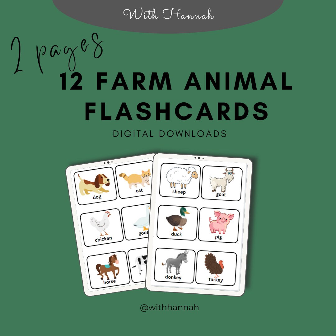 12 Farm Animal Flashcards - Digital Download - Classroom Resources ...