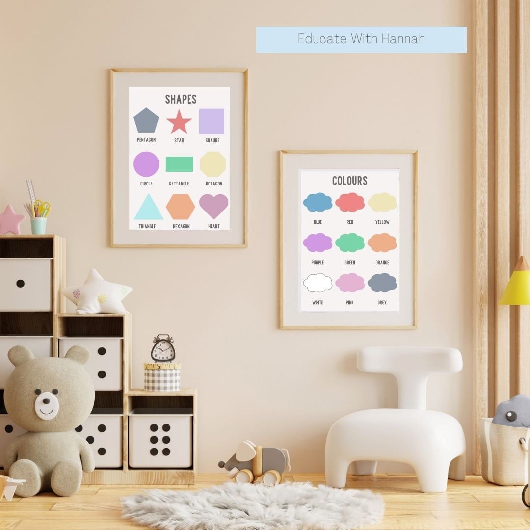 Shapes and Colours Educational Posters Prints - for Nursery, Classroom ...