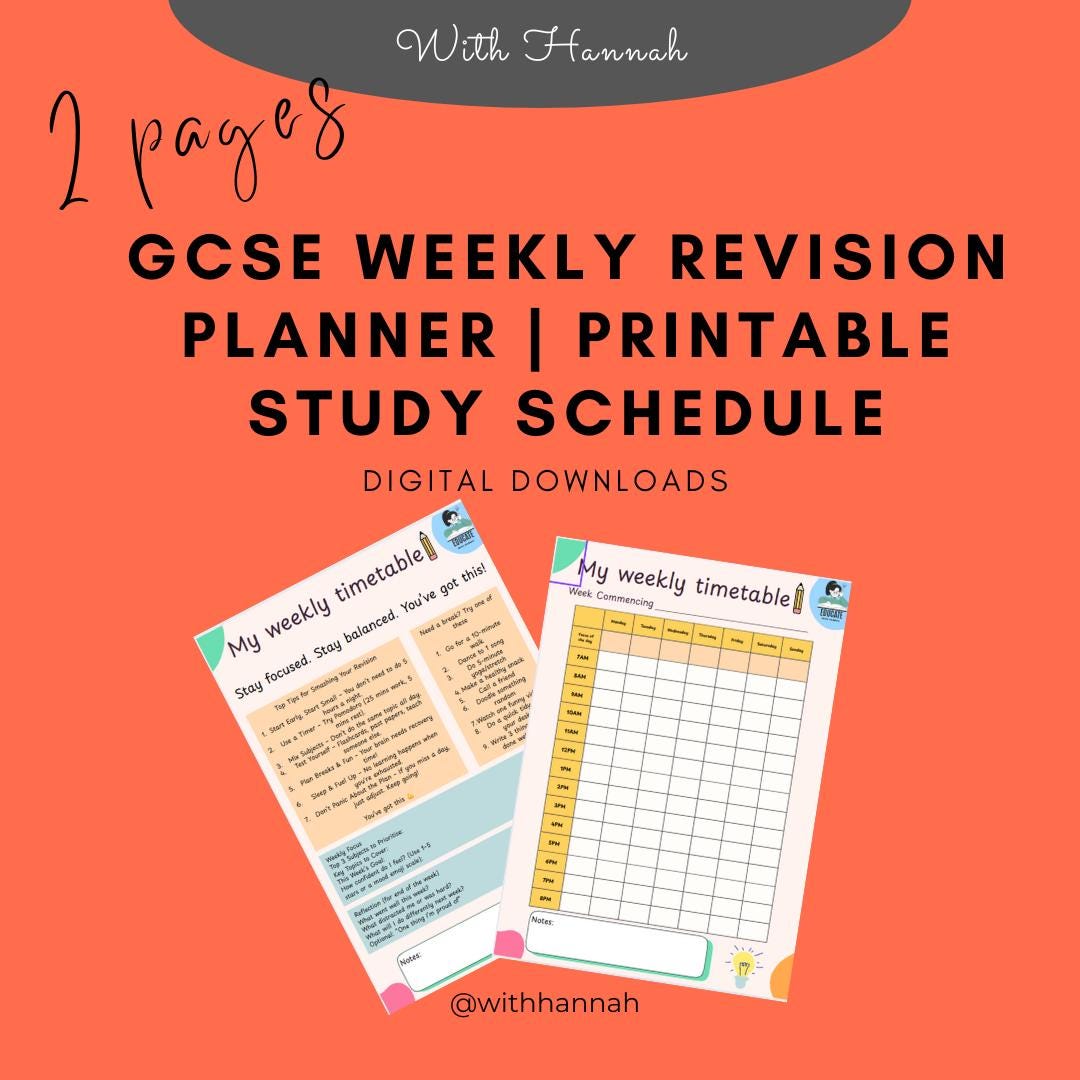 GCSE Weekly Revision Planner | Printable Study Schedule | Exam ...