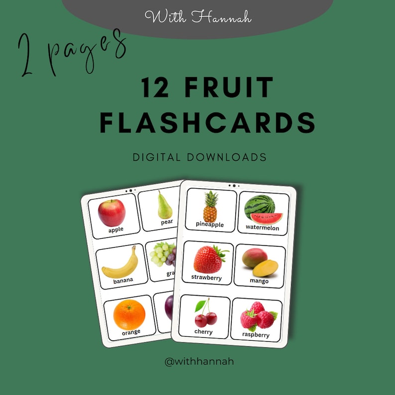 12 tarjetas didácticas de frutas/frutas - descarga digital- pantalla ...