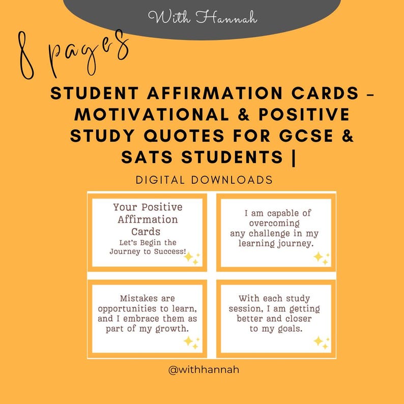 Printable Student Affirmation Cards – Motivational & Positive Study ...