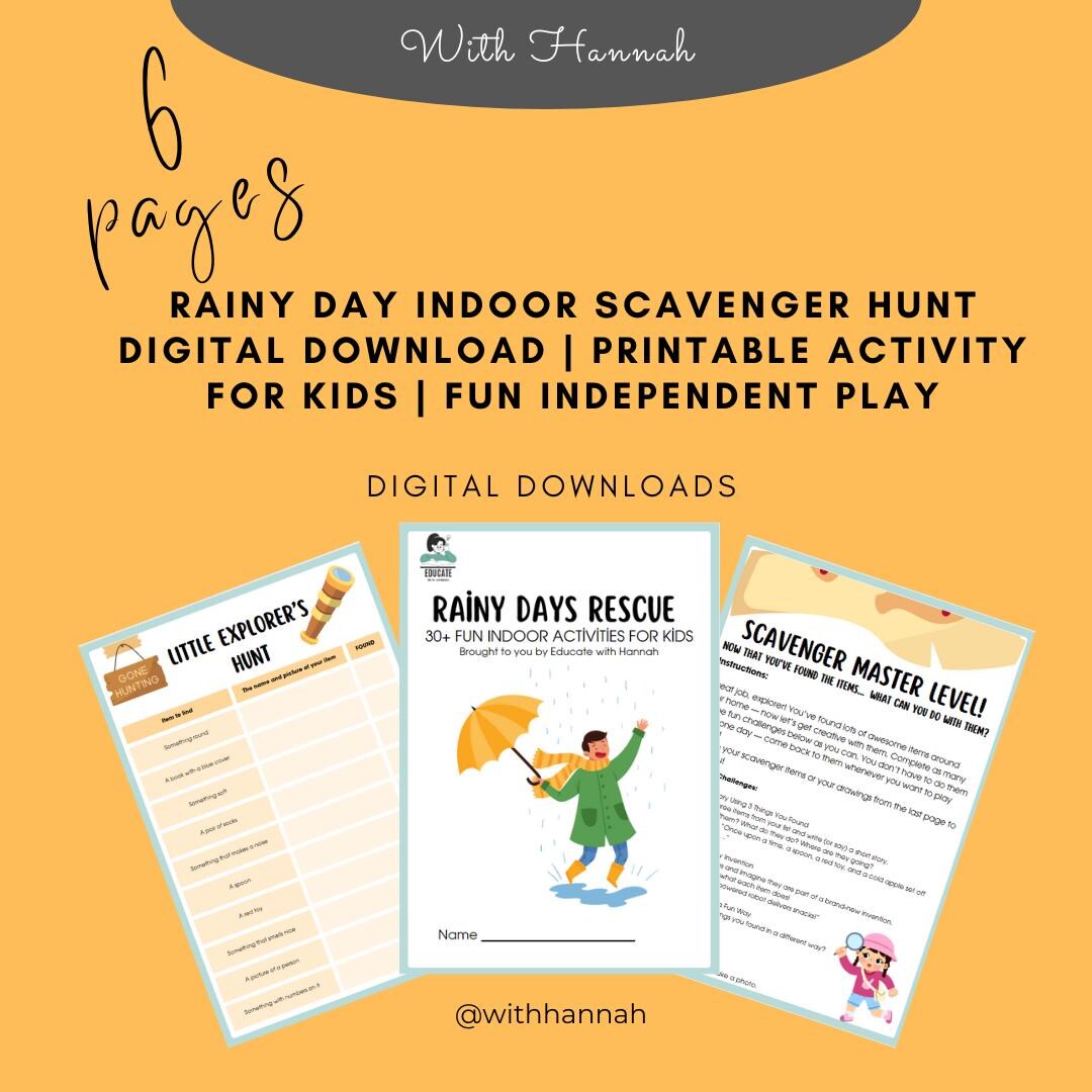 Rainy Day Indoor Scavenger Hunt Digital Download | Printable Activity ...