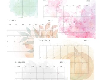 2023 Printable Watercolor Calendar , Pink/purple Watercolor Printable ...