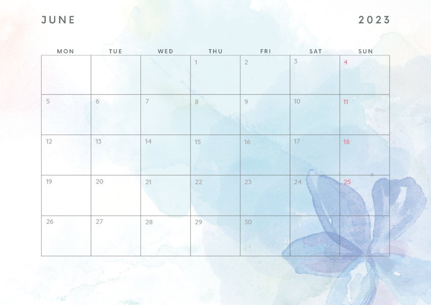 Beautiful Watercolor Printable 2023 Flower Calendar - Etsy