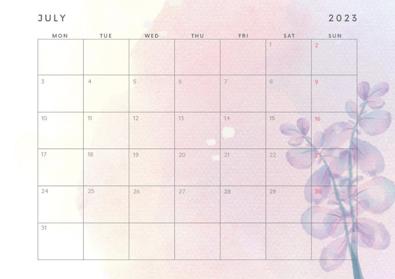 Beautiful Watercolor Printable 2023 Flower Calendar - Etsy