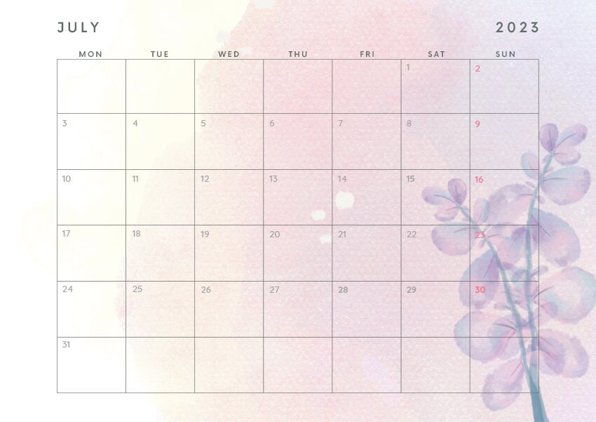 Beautiful Watercolor Printable 2023 Flower Calendar - Etsy