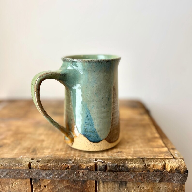 Handmade Pottery Drip Tapered Mug in Birch, Rustic Blue and Sage - Etsy