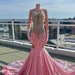 Trending Baby Pink Prom Dresses Luxurious Beaded Crystals Rhinestone Deep V Neck Evening Dress ...