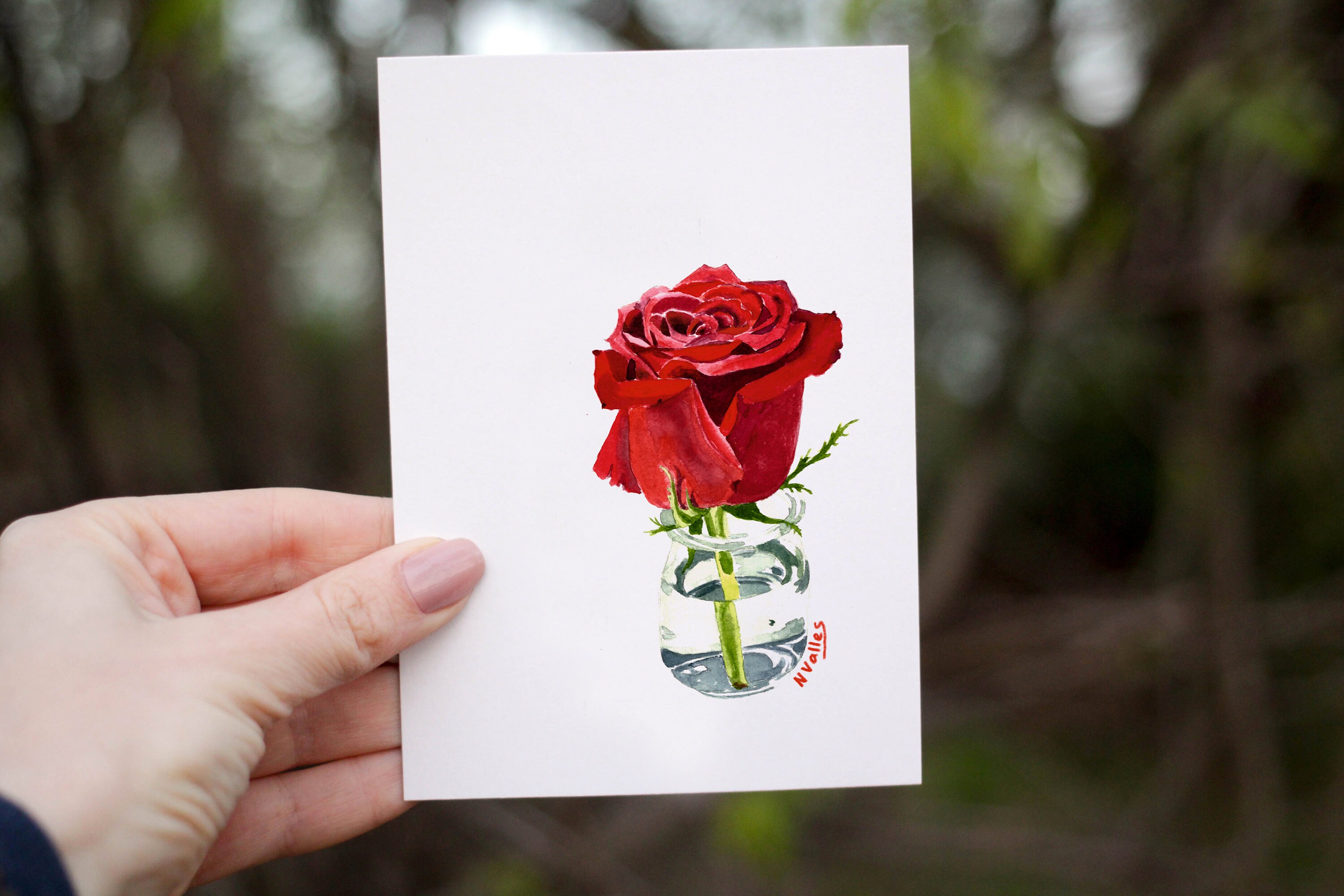 Red Rose Notecard, Watercolor Painting, Gift for Mom, A6 Card Blank ...