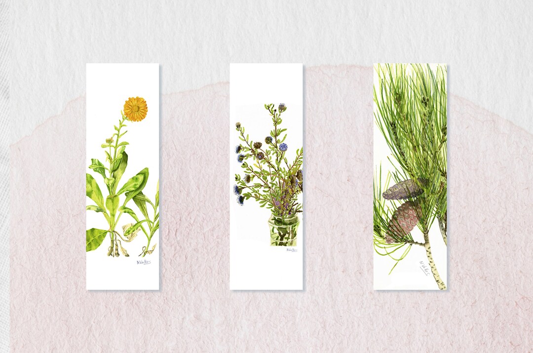 Set of Three Botanical Bookmarks, Nature Inspired Floral Bookmark - Etsy