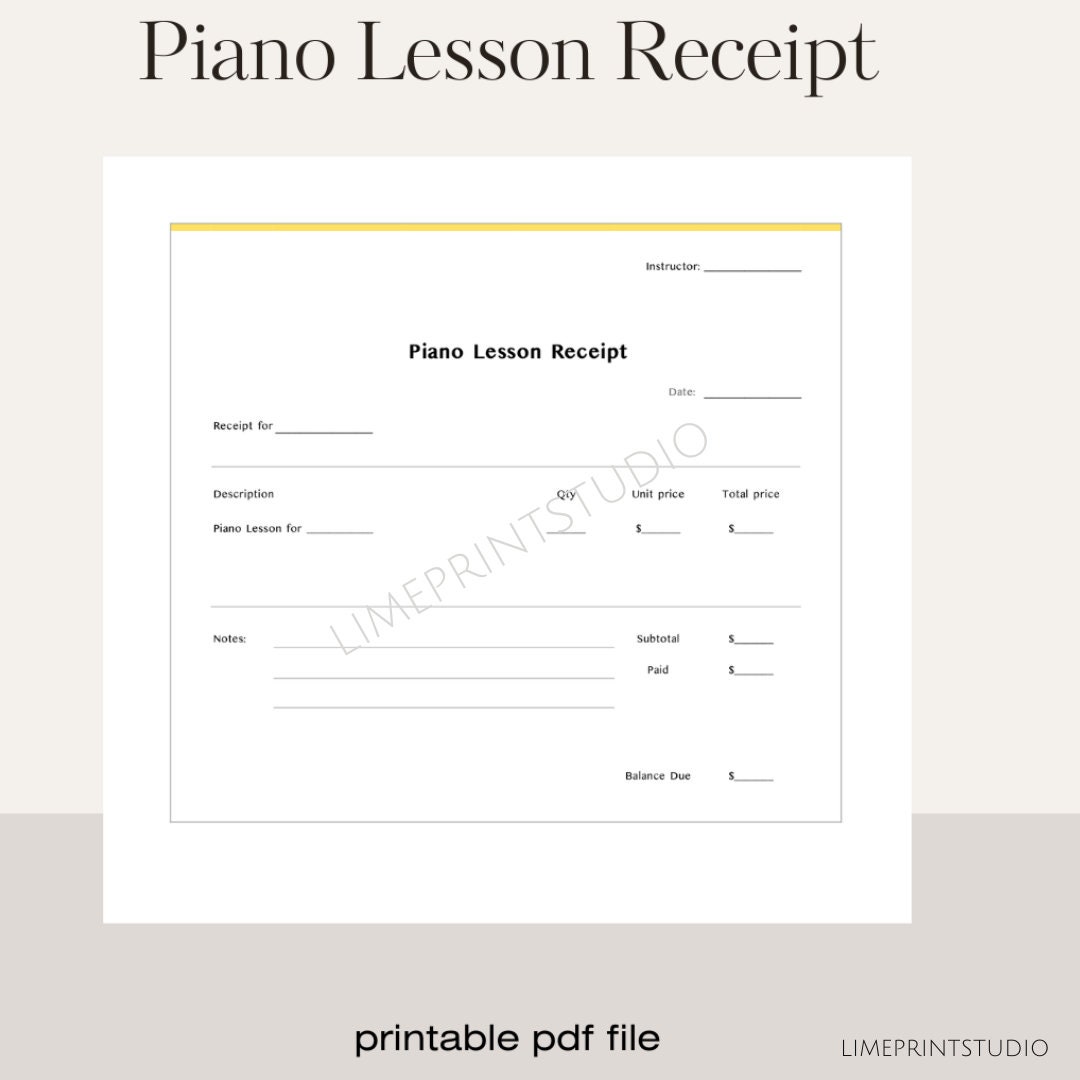 Piano Lesson Receipt | Lesson Receipt | Music Lesson | Piano Lesson ...