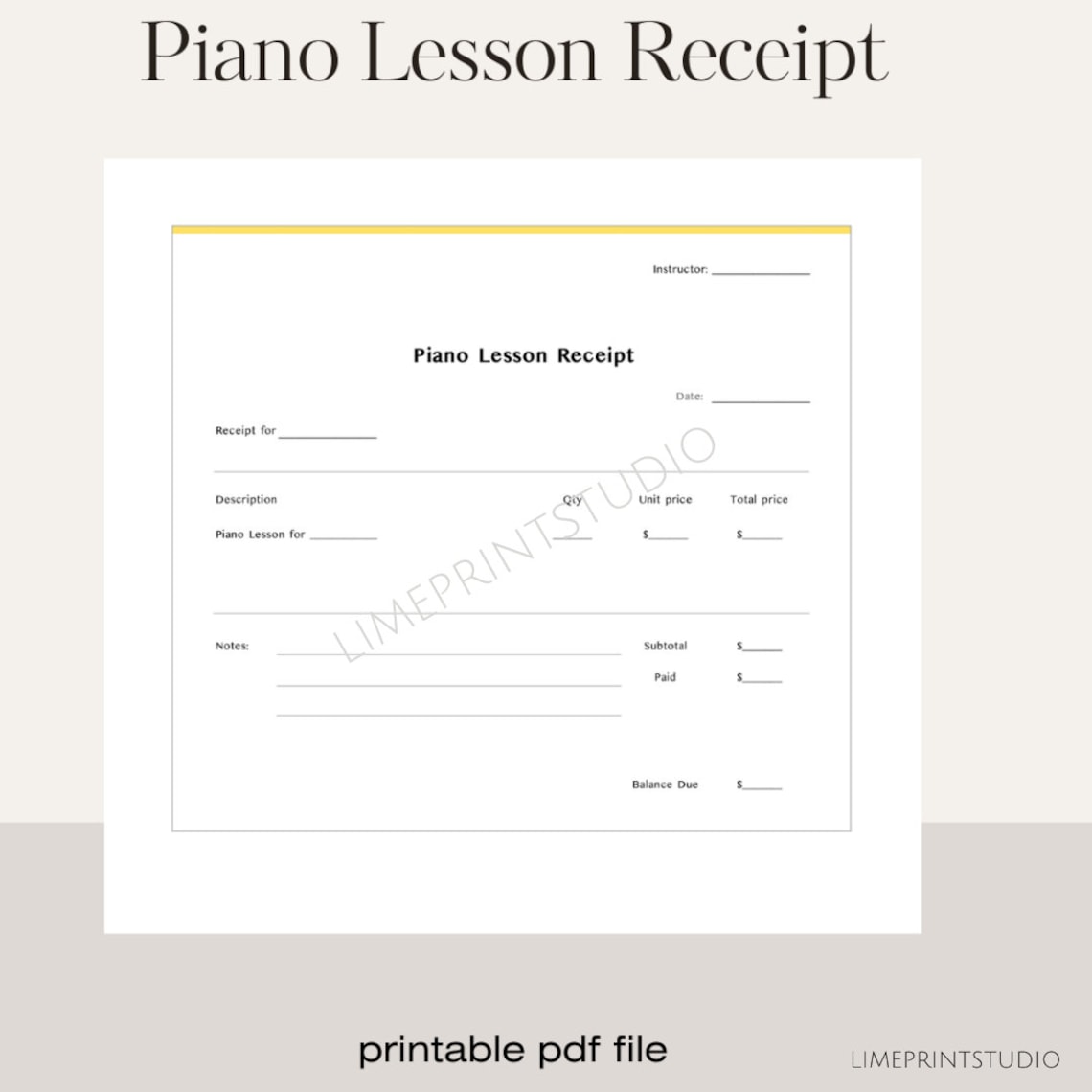 Piano Lesson Receipt | Lesson Receipt | Music Lesson | Piano Lesson ...
