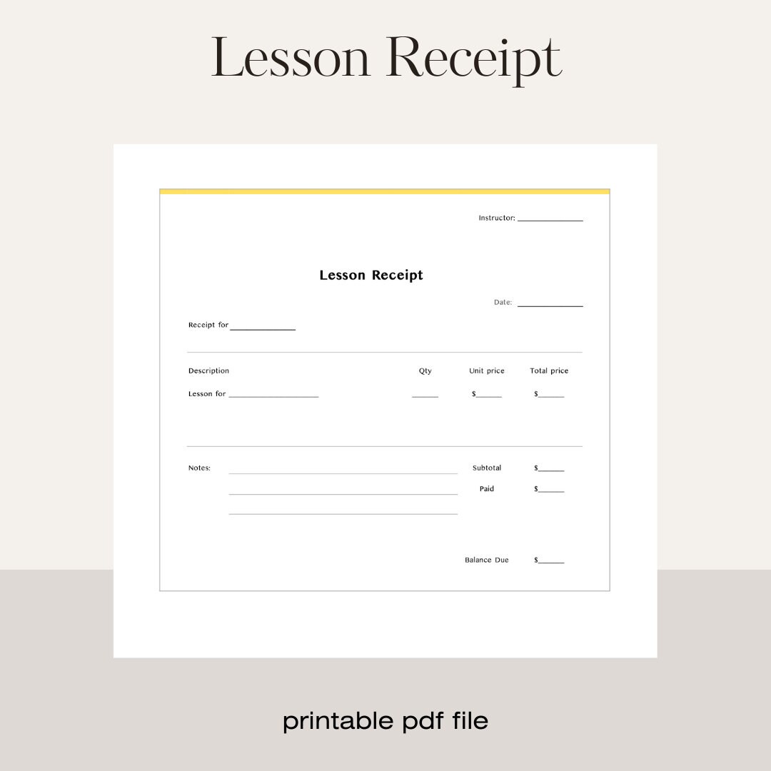 Lesson Receipt, Music Lesson, Various Types of Lessons Pdf File ...