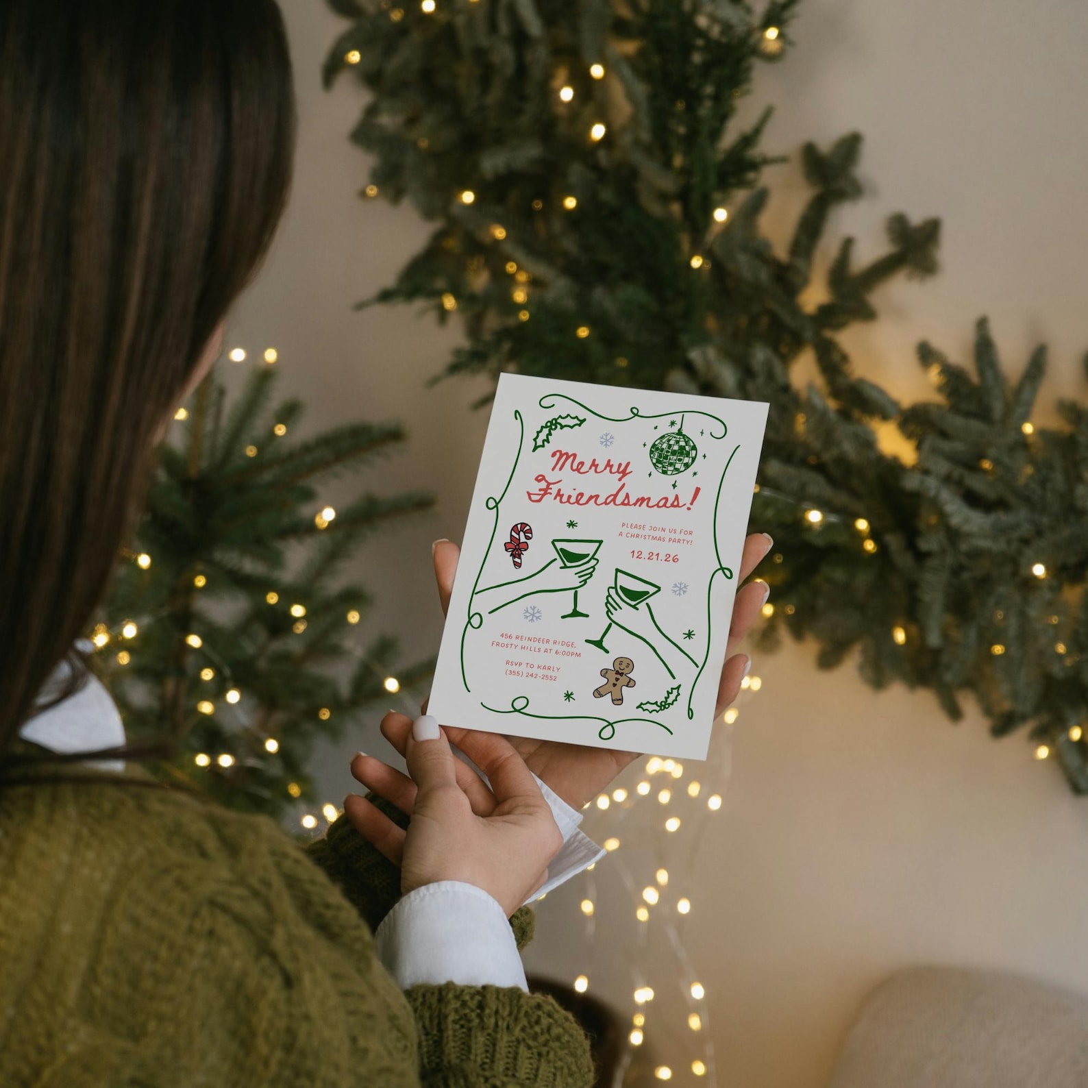 Merry Friendsmas Invitation Template, Whimsical Hand Drawn Christmas ...