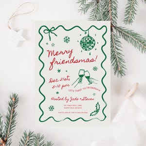 Whimsical Merry Friendsmas Invitation Template, Hand Drawn Christmas ...