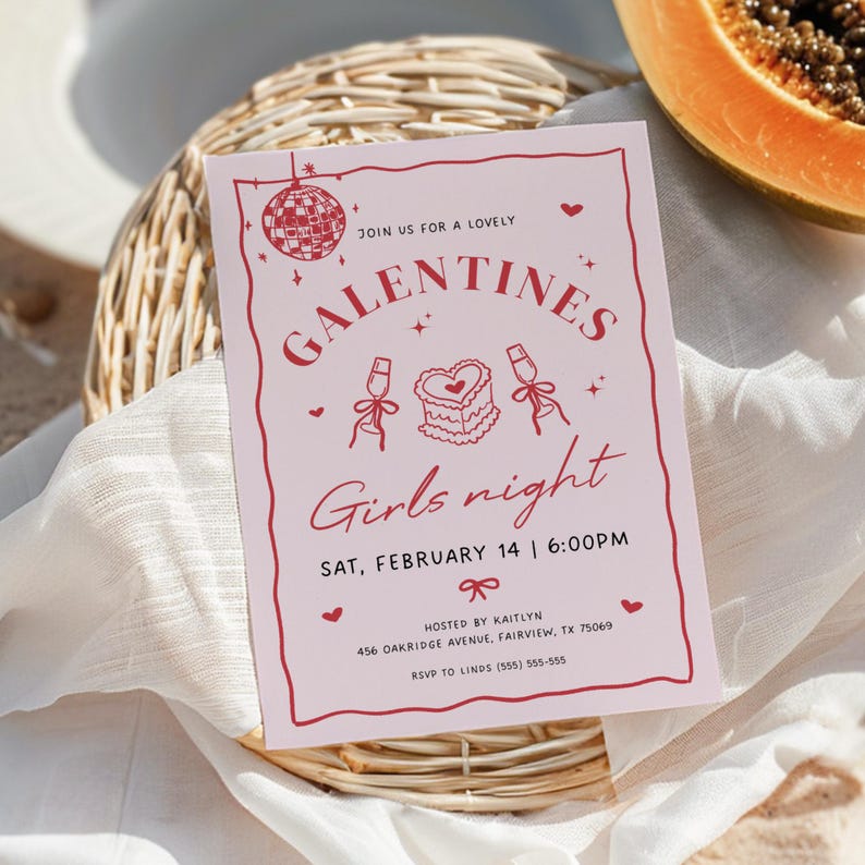 Galentines Invitation, Hand Drawn Galentines Day Card, Galentines Day ...