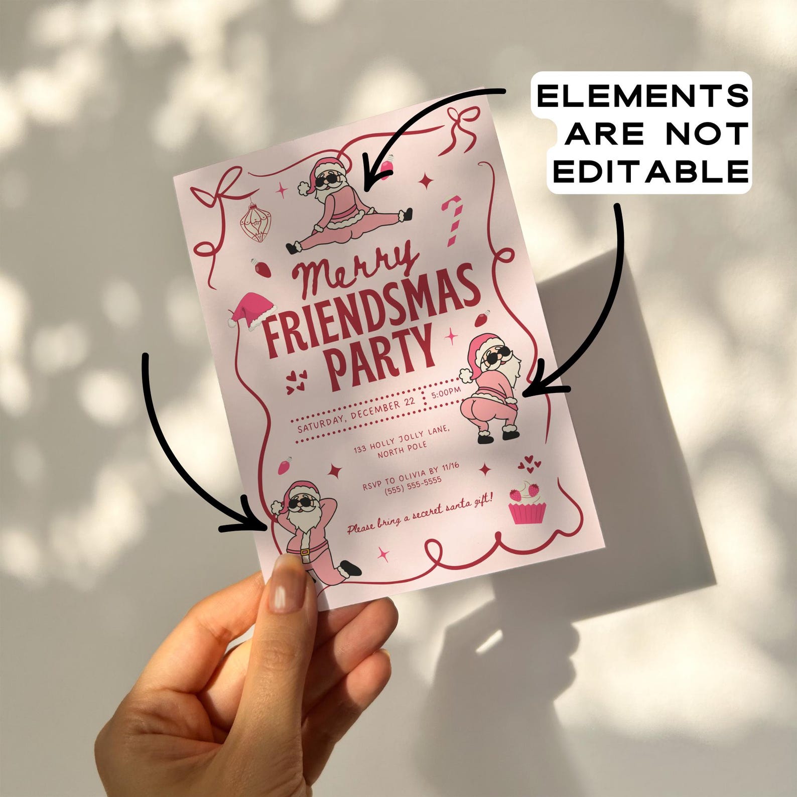 Pink Friendsmas Funny Invitation Template, Friendasmas Invite, Girls ...