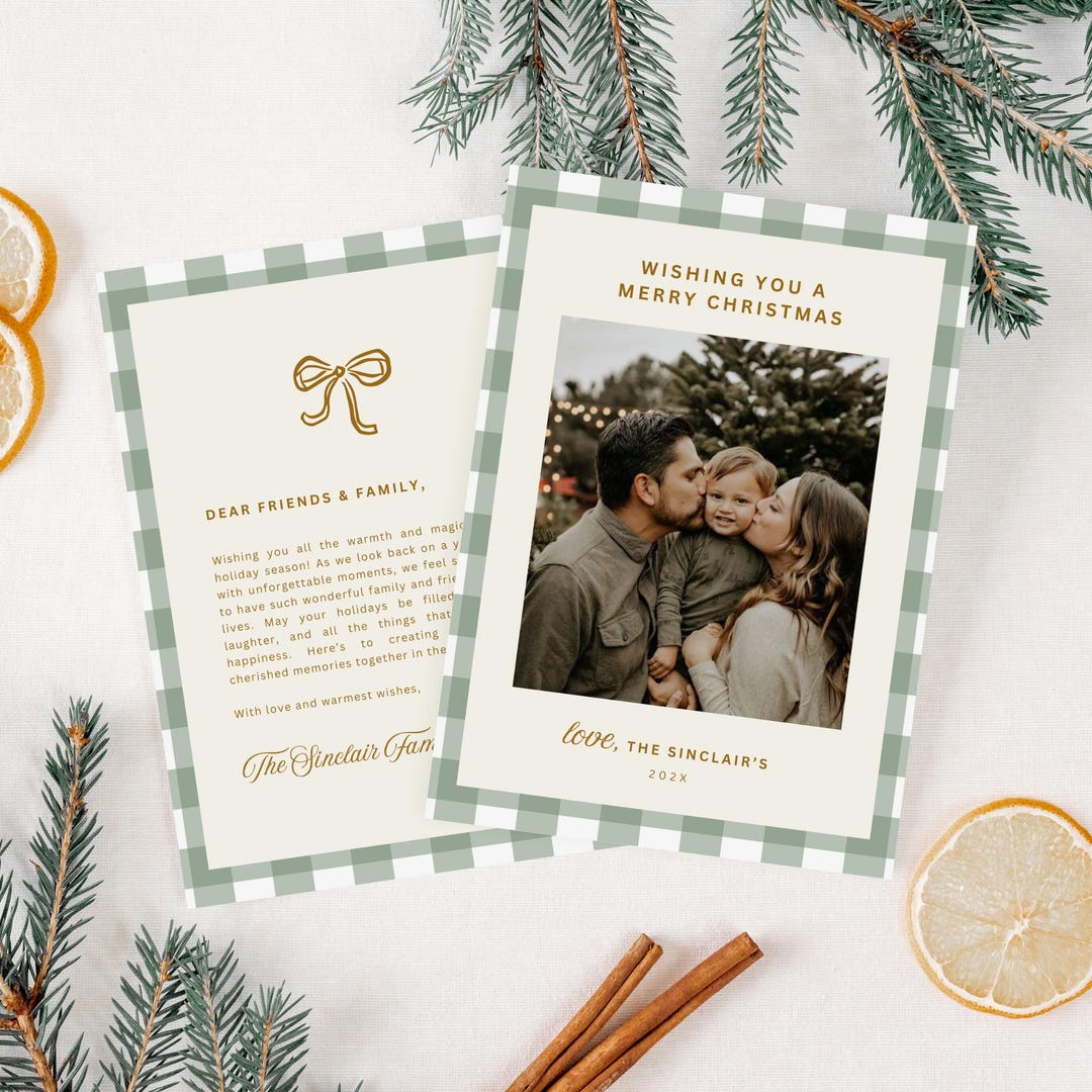 Green Plaid Christmas Card Template, Merry Christmas Card, Editable ...