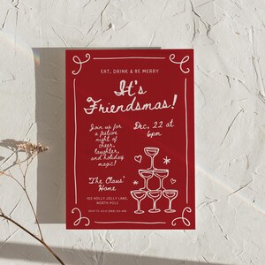 Whimsical Merry Friendsmas Invitation Template, Hand Drawn Christmas ...