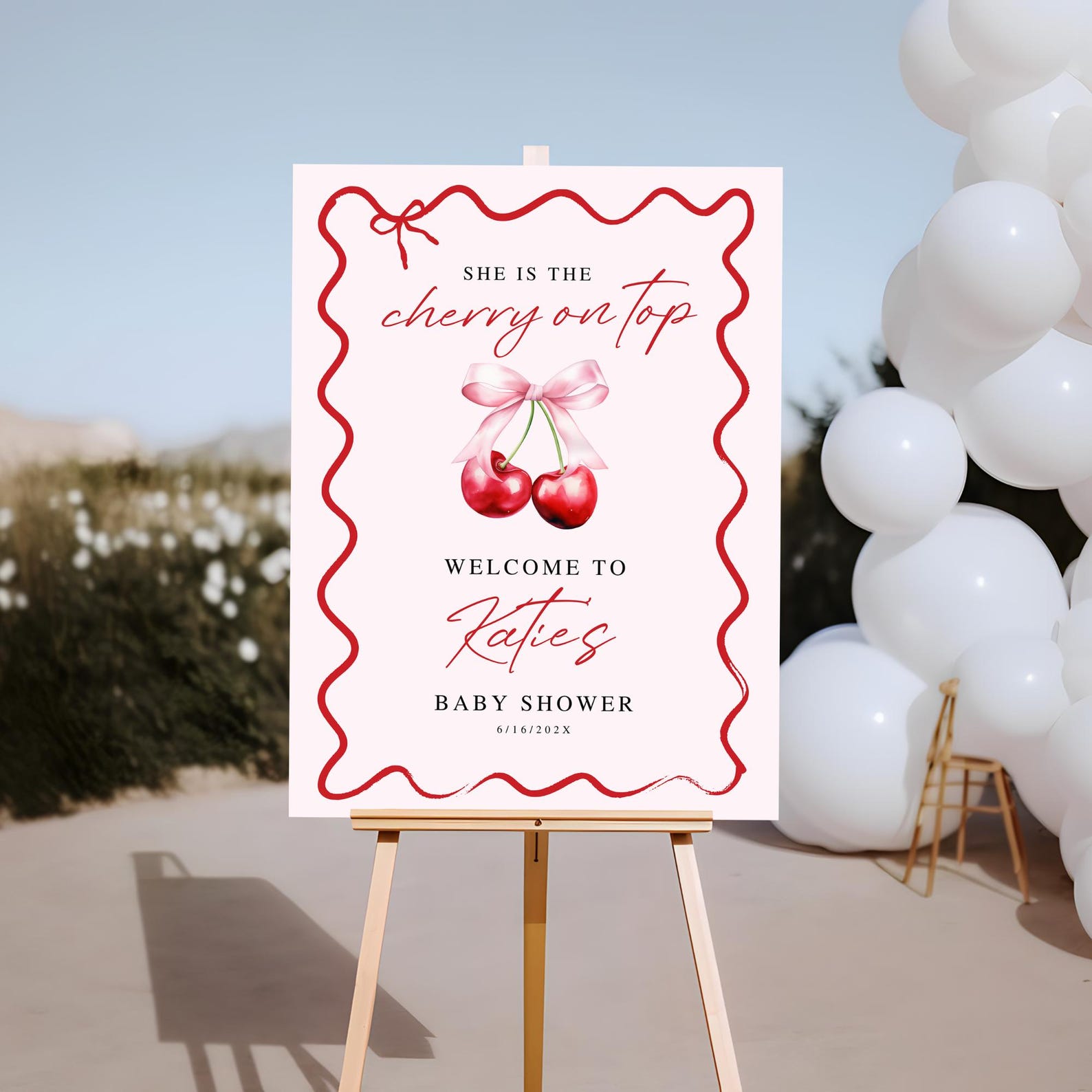 Cherry Baby Shower Welcome Sign Template, Editable Cherry on Top ...