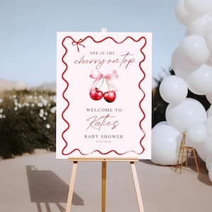 Cherry Baby Shower Welcome Sign Template, Editable Cherry on Top ...