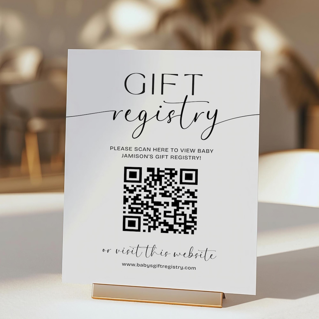 Baby Shower Gift Registry QR Code Sign, Minimalist Baby Shower Registry ...