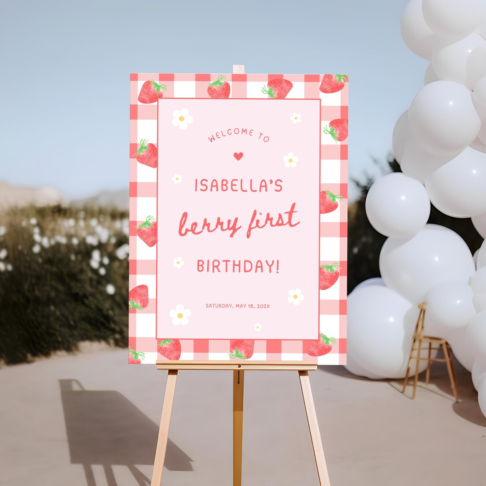Berry First Birthday Welcome Sign Template, Editable Berry 1st Birthday ...
