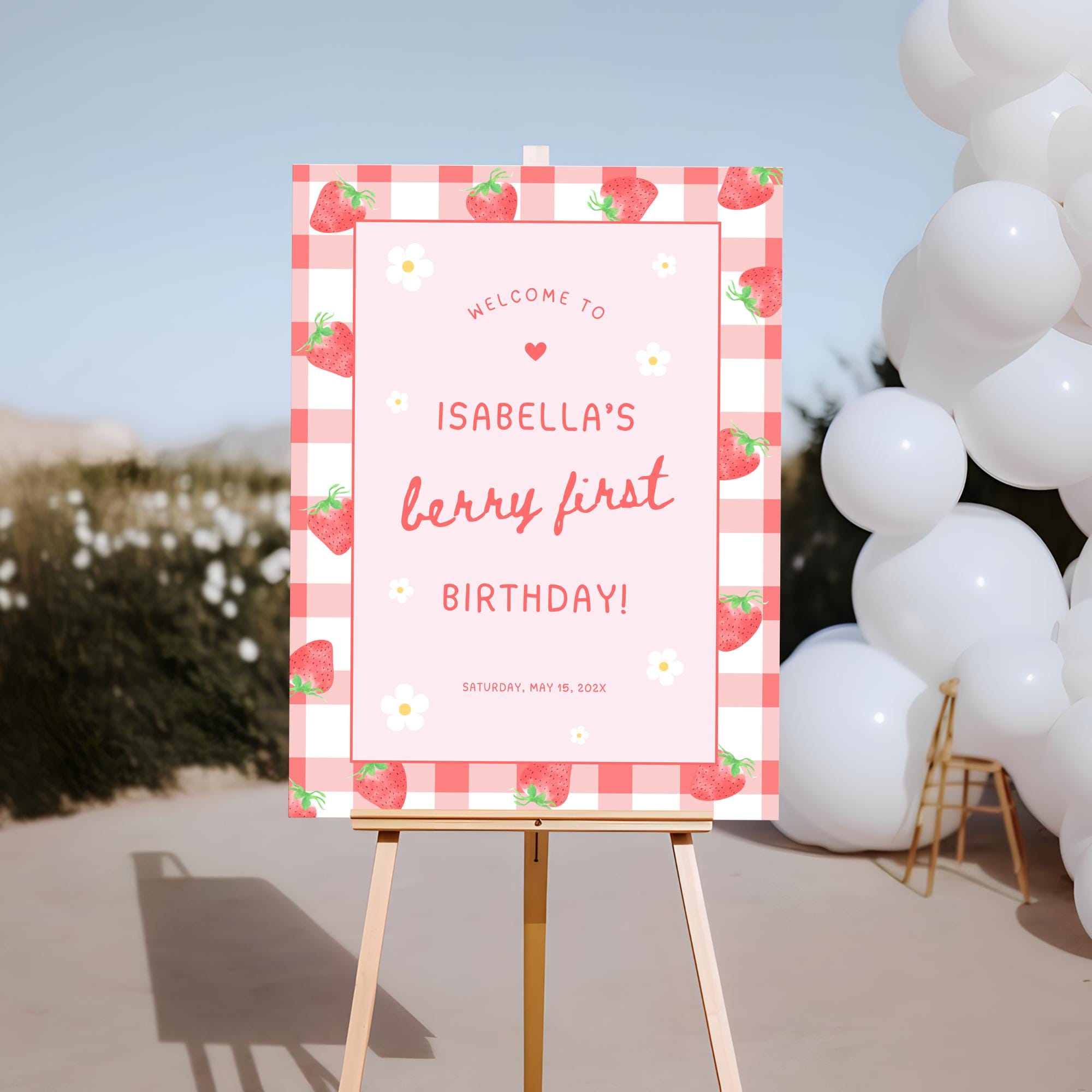 Berry First Birthday Welcome Sign Template, Editable Berry 1st Birthday ...