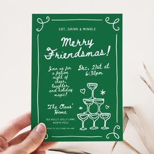 Whimsical Merry Friendsmas Invitation Template, Hand Drawn Christmas ...