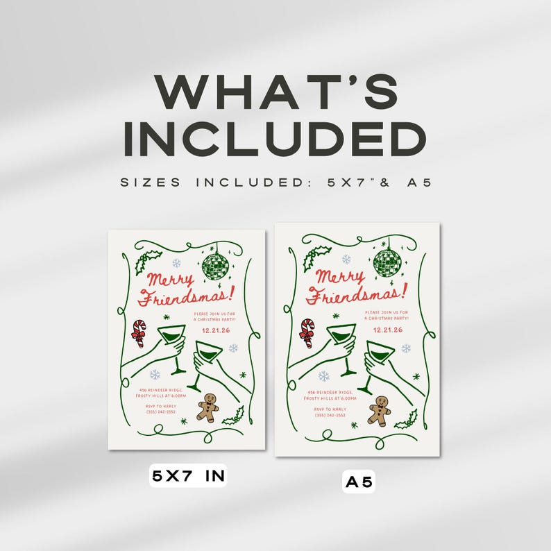 Merry Friendsmas Invitation Template, Whimsical Hand Drawn Christmas ...