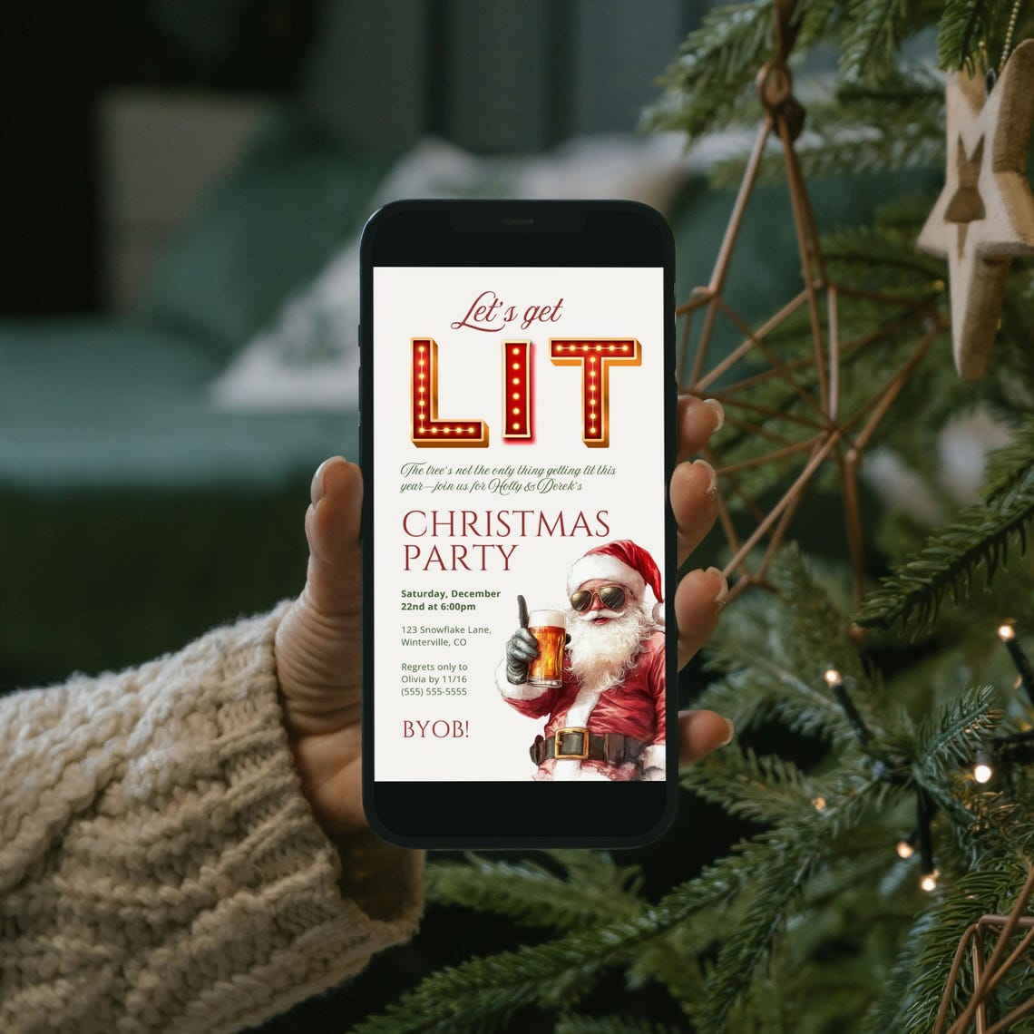 Let's Get Lit Friendsmas Christmas Party Invitation, Funny Christmas ...