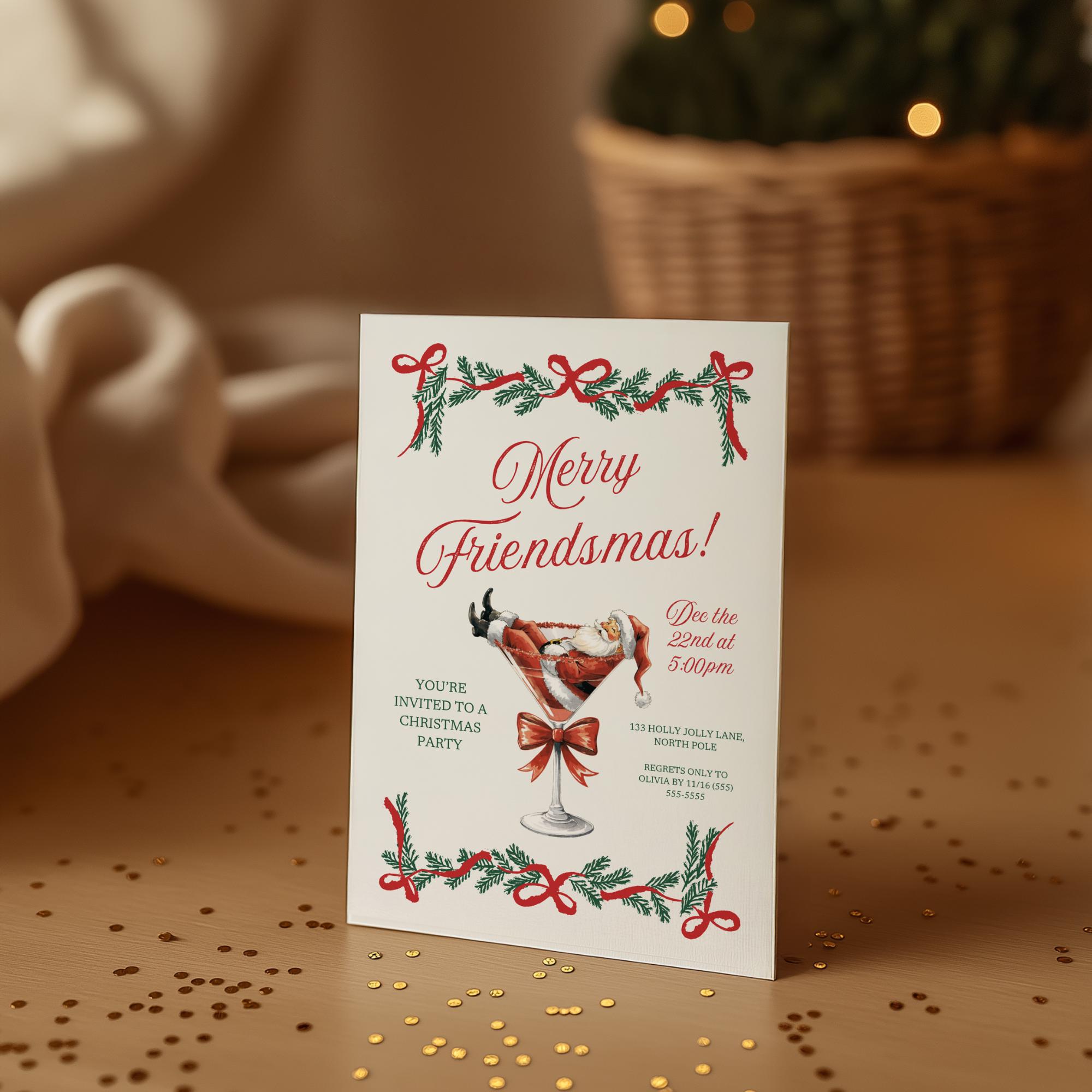 Merry Friendsmas Invitation Template, Martini Santa Friendsmas Invite ...