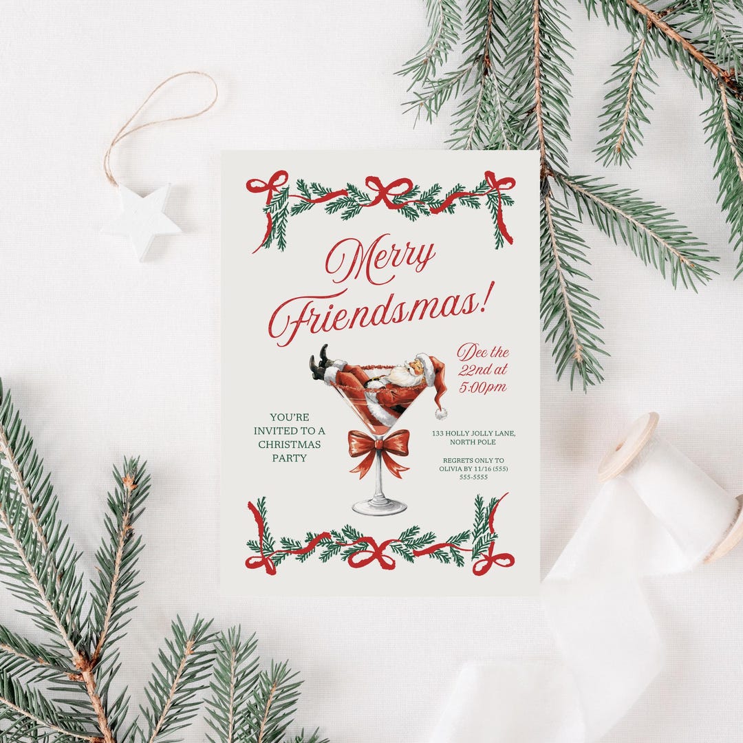 Merry Friendsmas Invitation Template, Martini Santa Friendsmas Invite ...