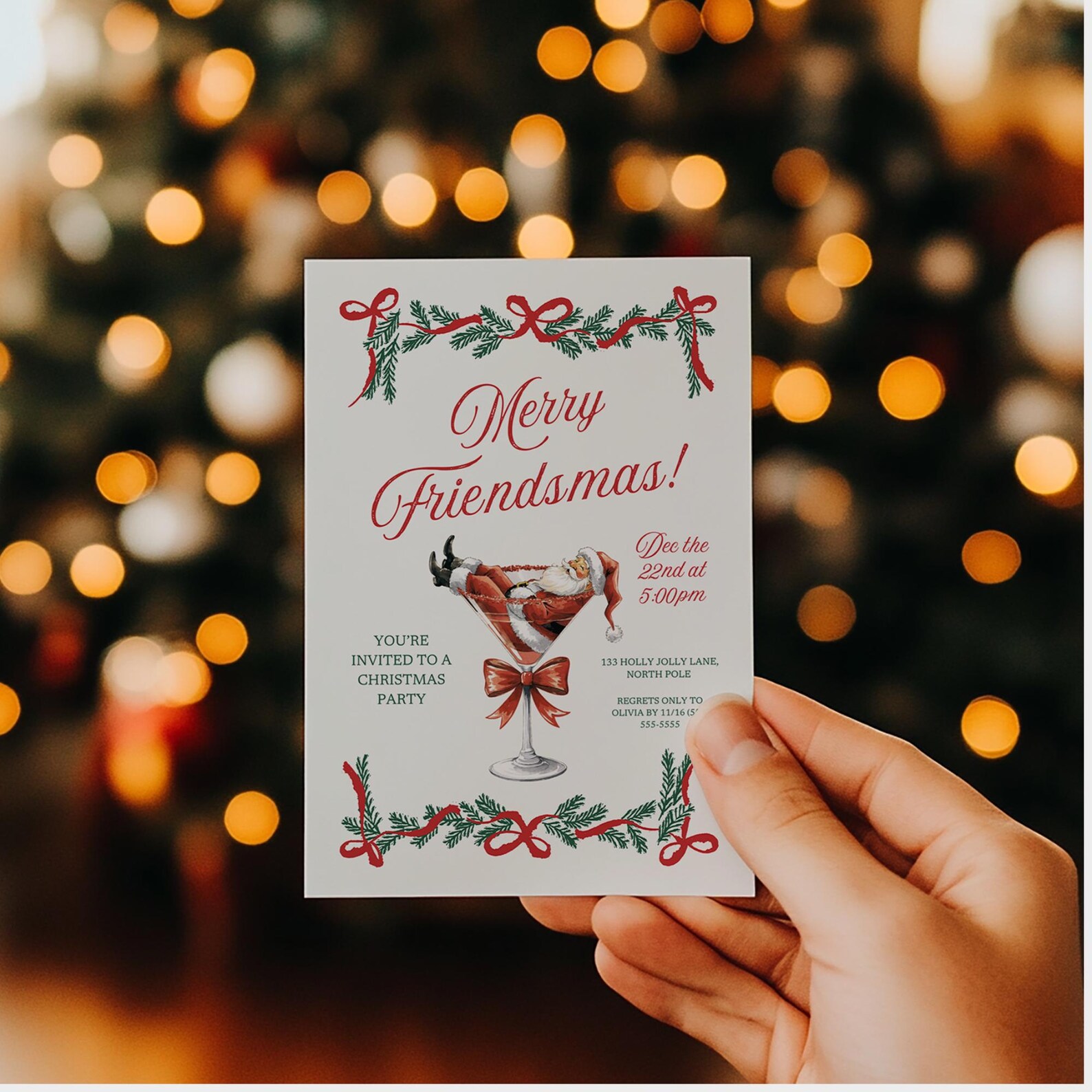 Merry Friendsmas Invitation Template, Martini Santa Friendsmas Invite ...