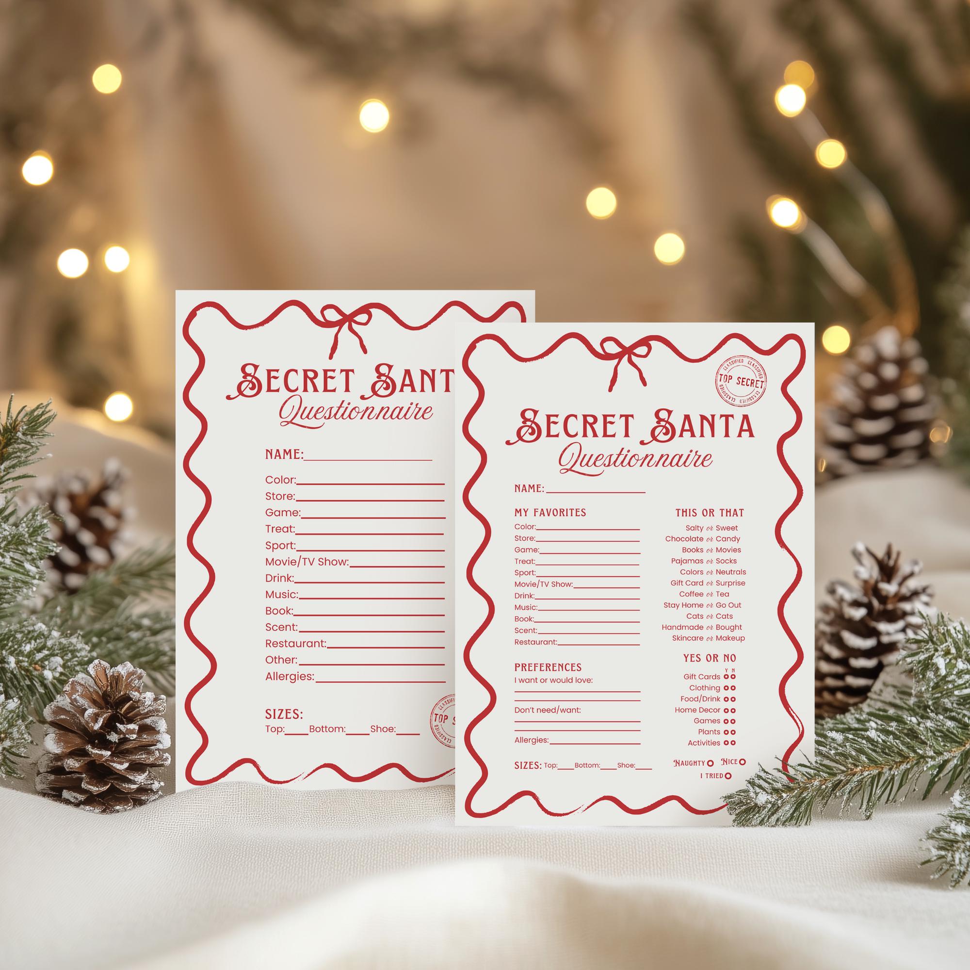 Secret Santa Questionnaire, Editable Secret Santa Survey, Christmas ...