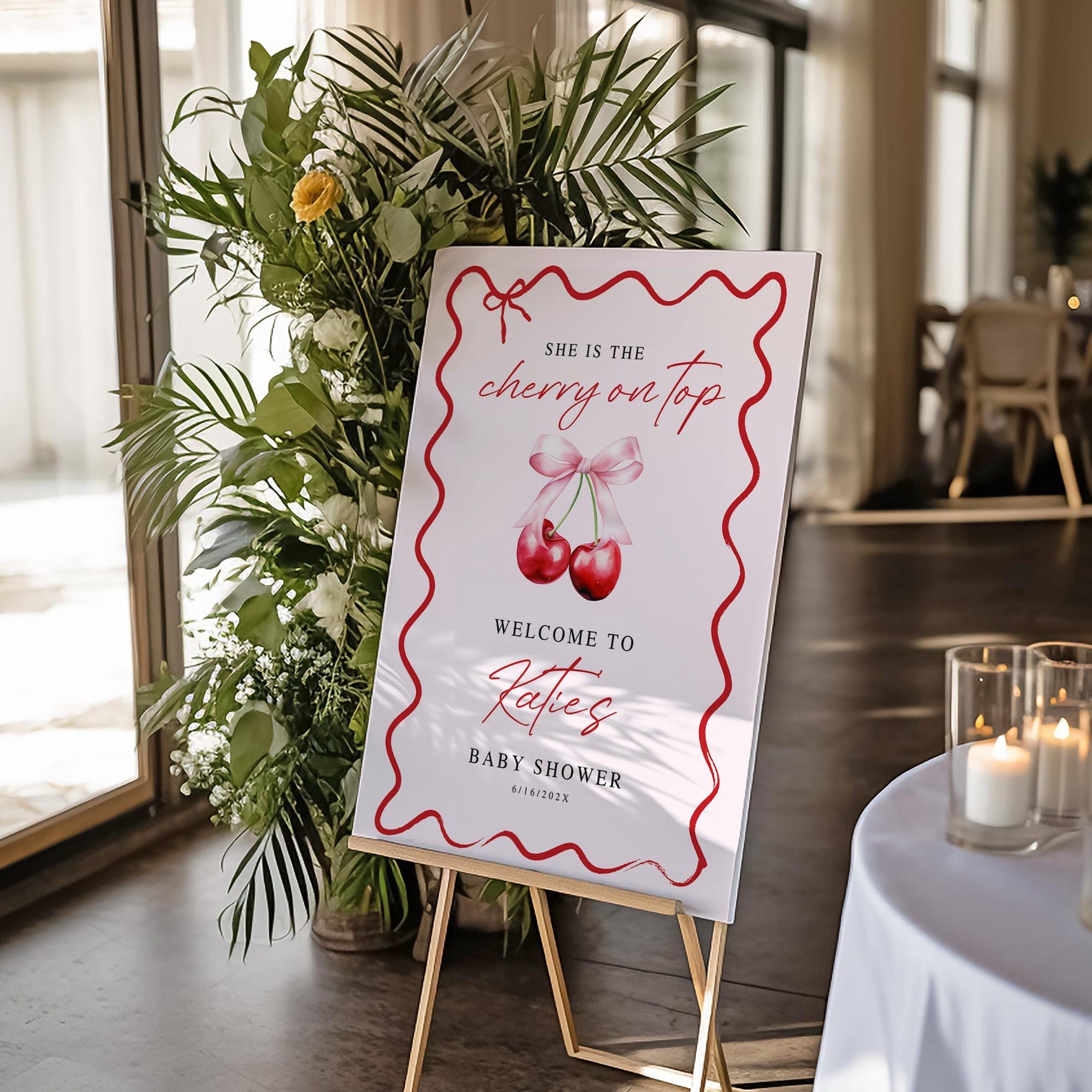 Cherry Baby Shower Welcome Sign Template, Editable Cherry on Top ...