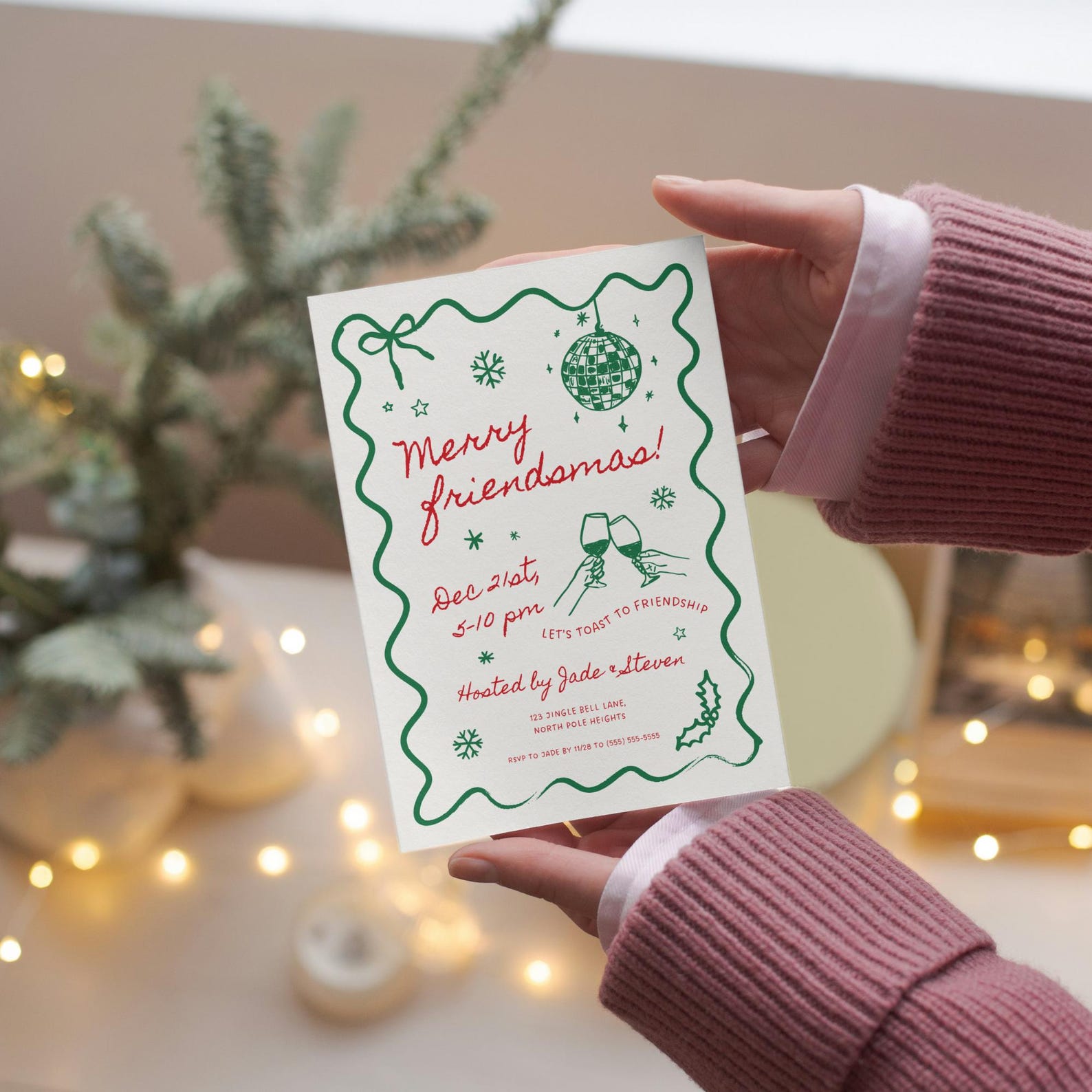 Whimsical Merry Friendsmas Invitation Template, Hand Drawn Christmas ...