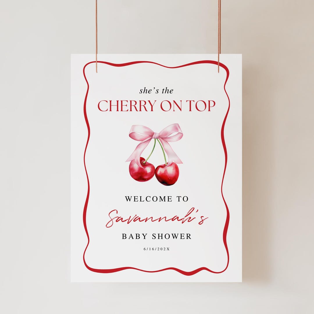 Cherry Baby Shower Welcome Sign Template, Editable Cherry on Top ...