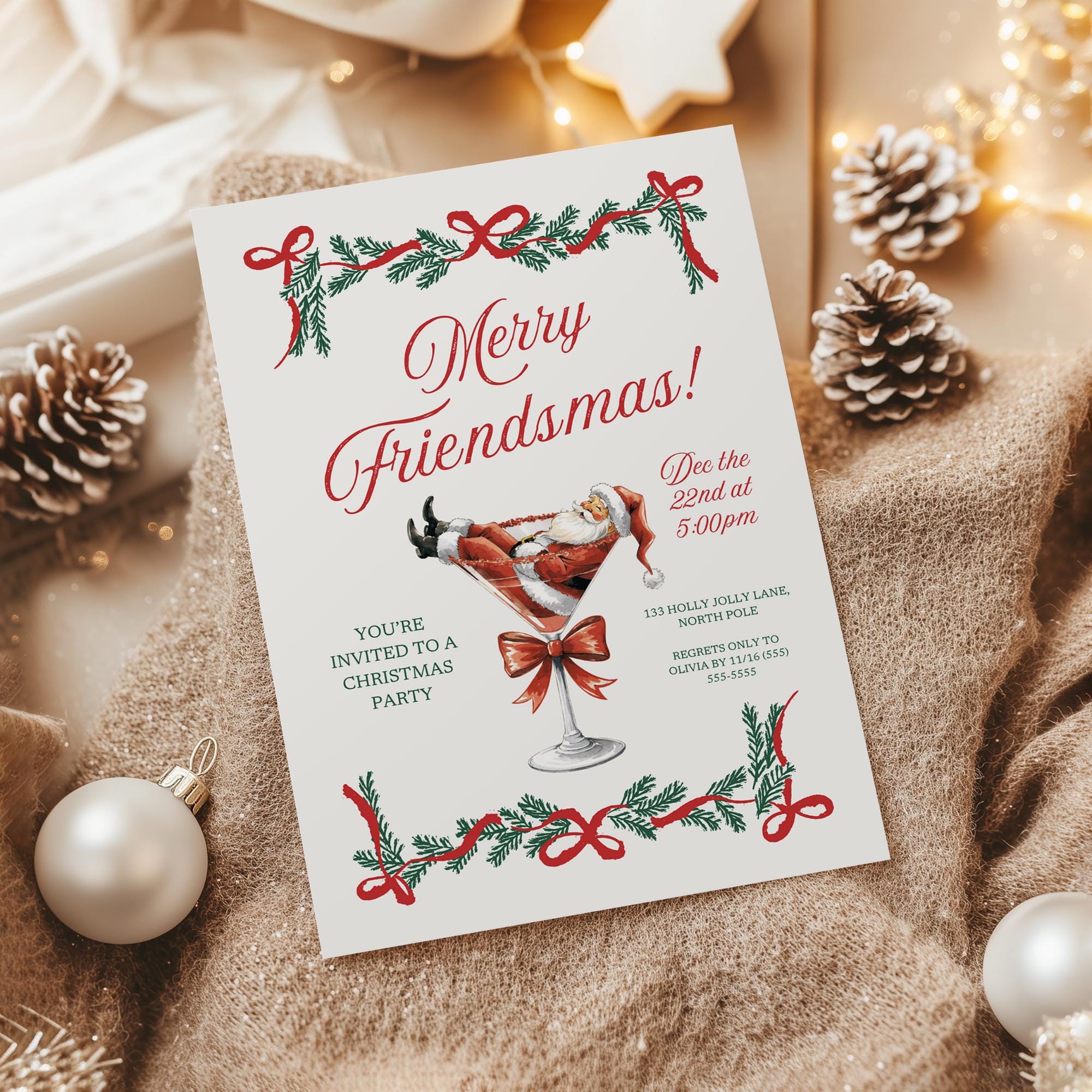 Merry Friendsmas Invitation Template, Martini Santa Friendsmas Invite ...