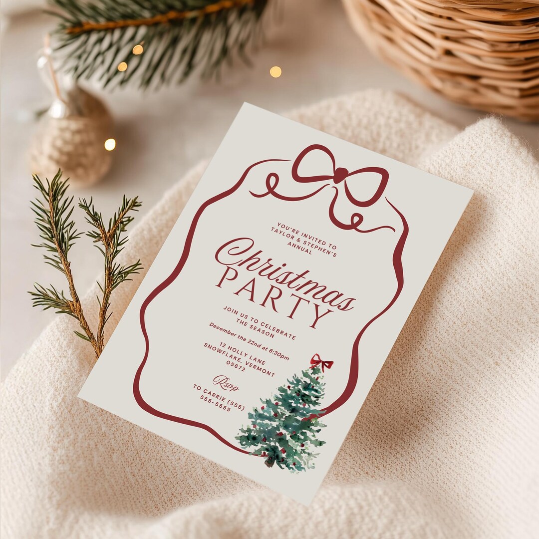 Whimsical Christmas Party Invitation Template, Friends Christmas Party ...