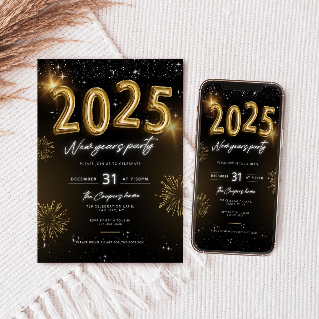 Balloon New Years Invitation Template, Digital New Years Eve Invitation ...