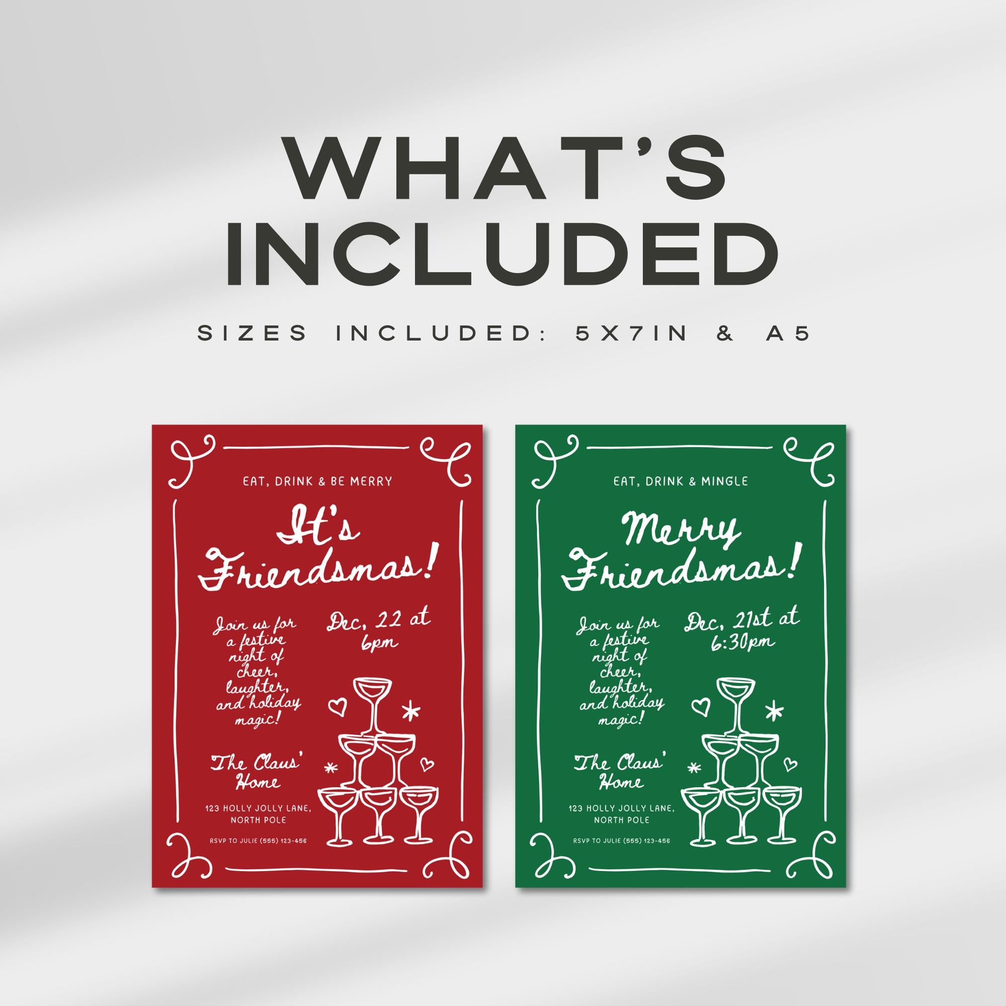 Whimsical Merry Friendsmas Invitation Template, Hand Drawn Christmas ...