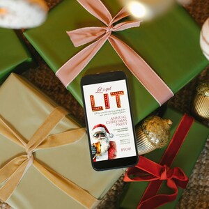 Let's Get Lit Friendsmas Christmas Party Invitation, Funny Christmas ...
