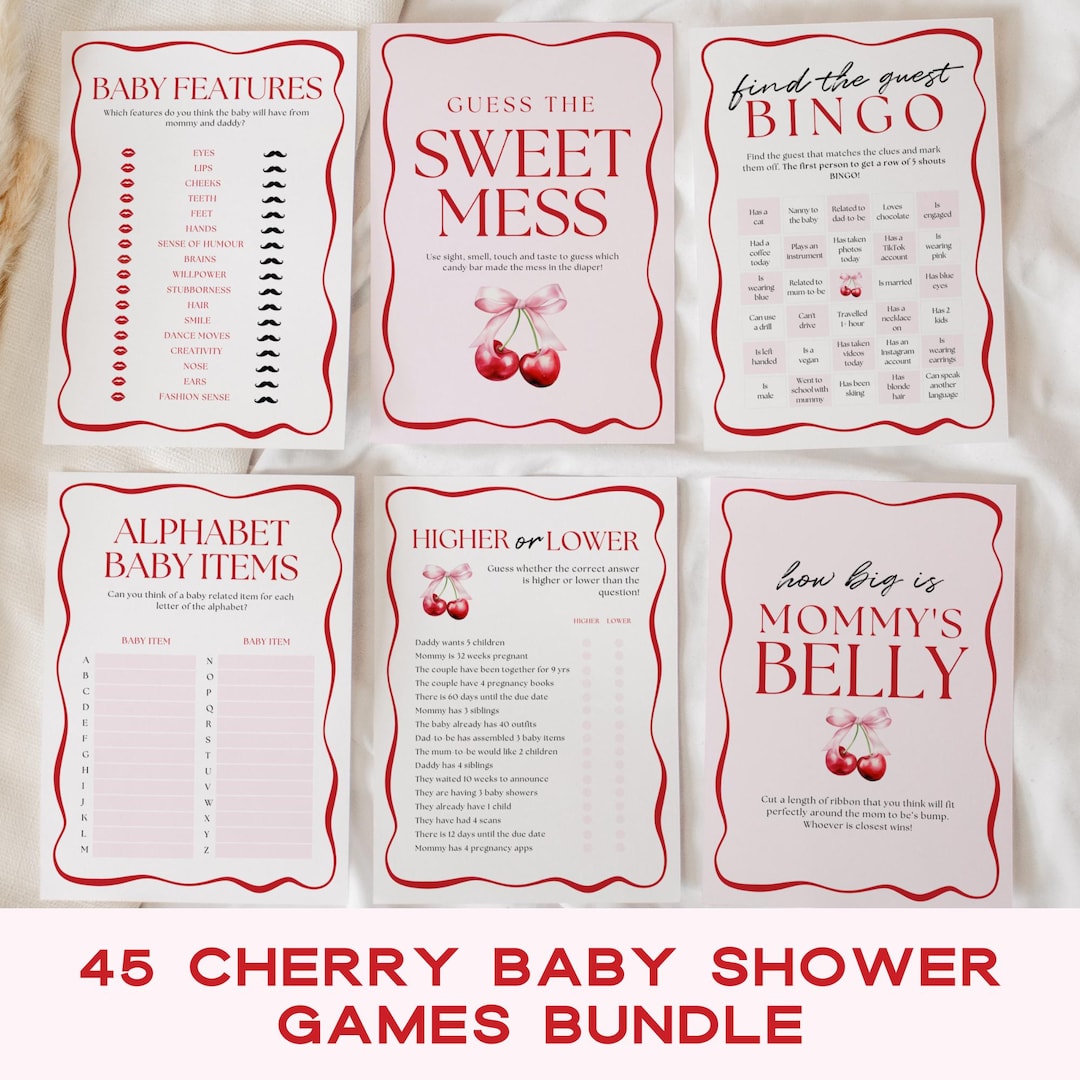 Cherry Baby Shower Games Bundle Printable, Editable Party Games Template. Fun Baby Shower Games ...